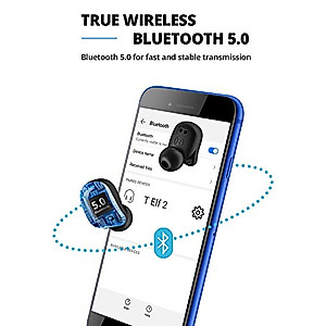 Bluedio Mini Wireless Earbuds in Ear Light-Weight Headsets Built-in Microphone Wireless Earbuds, T Elf 2 True Wireless Touch Earbuds in Ear Earphones with Charging Case for Cell Phone/Sports