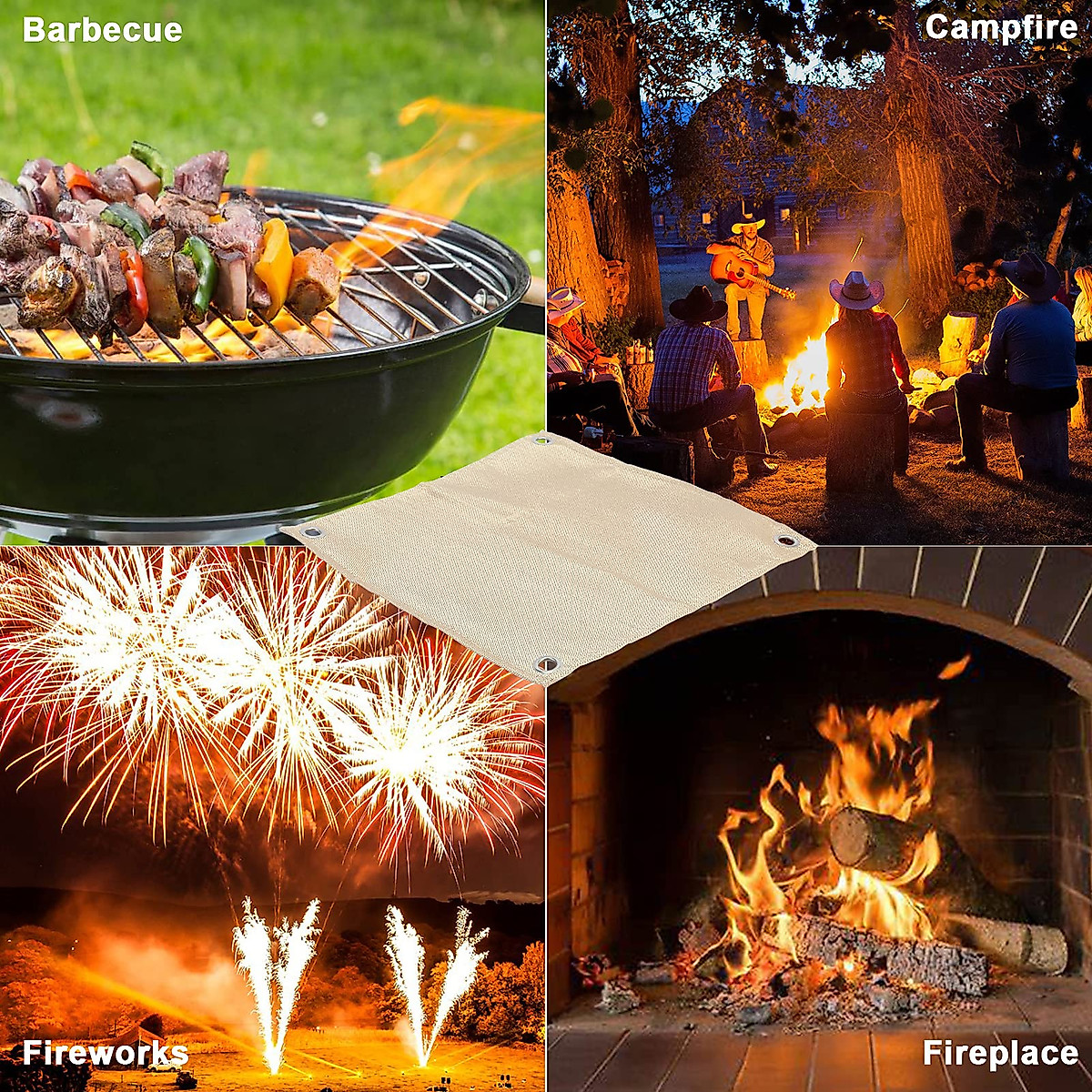 Washranp Fire Mat Glass Fiber Heat Insulation Grass Protection Reusable Easy to Carry Fireproof Blanket Fire Pit Mat for Outdoor Barbecue Camping 50 * 50cm