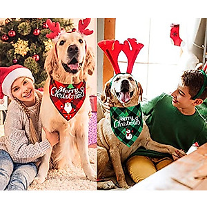 Christmas Dog Bandanas Scarf Classic Buffalo Plaid Pets Bandana Triangle Bibs Kerchief 2 Pack Merry Christmas Costume Accessories Decoration for Small Medium Large Dogs Cat Puppy Holiday Bandana