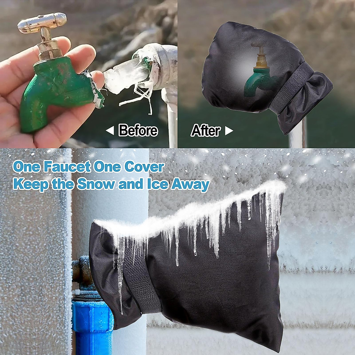 Vazioyar Outdoor Faucet Covers, Waterproof Pipe Insulation Hose Cover Socks, Winter Water Faucet Cover Socks Anti-Freezing Protection Insulated Hose Bib Cover，(2Pack black)