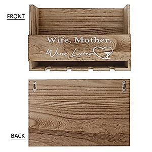 Homewolf Wall Mounted Wine Rack - Wine Glass Storage Made from Solid Paulownia Wood – Wine Bottle Organizer Holds 5 Bottles and 4 Glasses - Wall-Mounted Wine Racks Hanging Cabinet – Bar Decor