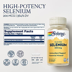 Solaray Yeast Free Selenium 200mcg, Healthy Immune System & Thyroid Function Support, High Absorption, Vegan, 90 VegCaps
