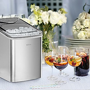Silonn Ice Makers Countertop, 9 Cubes Ready in 6 Mins, 26lbs in 24Hrs, Self-Cleaning Ice Machine with Ice Scoop and Basket, 2 Sizes of Bullet Ice for Home Kitchen Office Bar Party