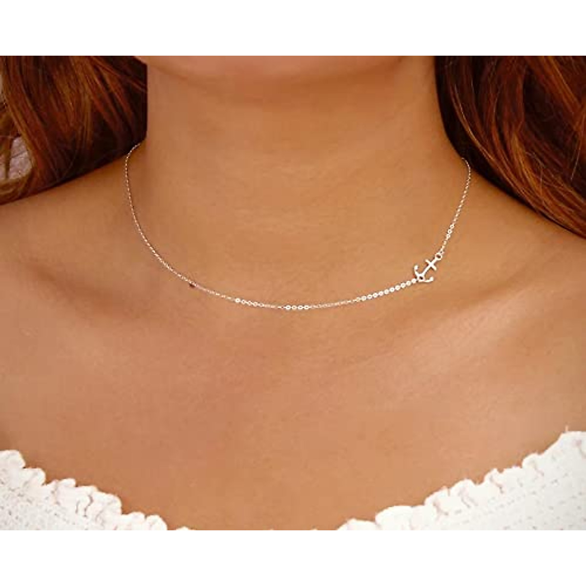 EVER FAITH Sideways Nautical Anchor Choker Necklace Hypoallergenic 925 Sterling Silver Sailor Jewelry Gift for Women