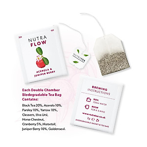 NUTRAFLOW - UTI Tea | Thrush Tea – Includes Horsetail, Yarrow & Goldenseal - Eases Discomfort Within The Urinary Tract & Kidney - 20 Enveloped Tea Bags - by Nutra Tea - Herbal Tea