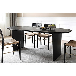 NIUYAO Modern Solid Oval Table with Double Pedestal, Natural Black Wood Top Table Simplicity Wabi-sabi Style Furniture for Dining Room Kitchen Leisure Coffee Table -47" L x 27.5" W x 29.5" H