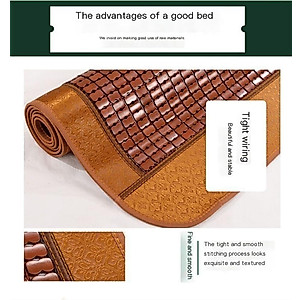 Double Cooling Bamboo Sleeping Mat, Foldable Carbonized Mahjong Mattress for Summer, Smooth Breathable Pad for Bedroom and Travel(Khaki,1.5 * 1.95m)