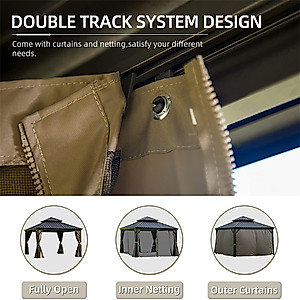 Evedy 12'x12' Hardtop Gazebo, Outdoor Aluminum Frame Canopy with Galvanized Steel Double Roof, Outdoor Permanent Metal Pavilion with Curtains and Netting for Patio, Backyard and Lawn