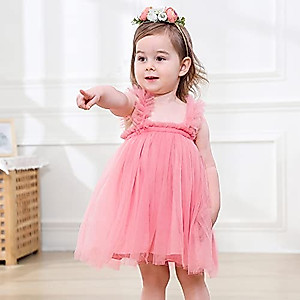 Century Star Tulle Tutu Dress Baby Toddler Girls First Birthday Outfit 1 One Year Old Gifts Easter Festival Dress Up Sundress with Flower Headband Light Pink 12 Months