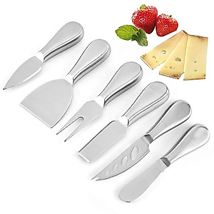 Linwnil 6 Pieces Set Cheese Knives, Steel Stainless Cheese Slicer Cheese Cutter Cheese Fork Light Weight One-Piece Silver Design
