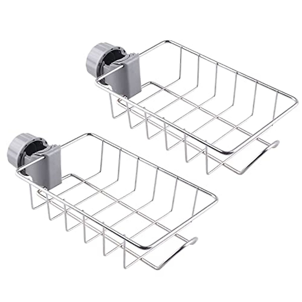 NCARSTER Stainless Steel Faucet Rack for Kitchen Sink, 2 PCS Kitchen Sink Caddy Sponge Holder Organizer, Shower Shelf Rack Organizer (Silver)
