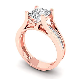 2.28 ct Princess Cut Clear Simulated Diamond 14k Rose Gold Solitaire W/Accents Wedding Engagement Bridal Ring Set Sz 3.5