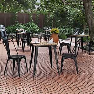 Flash Furniture Declan Commercial Outdoor Dining Table, All Weather Poly Resin Top with Steel Base, 23.75" Square, Brown/Black