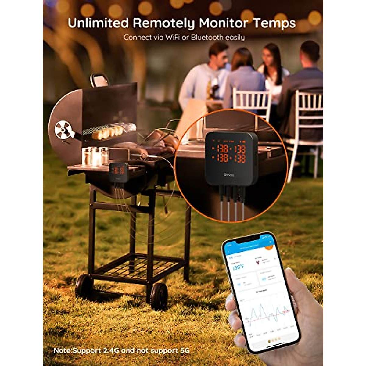 Govee WiFi Meat Thermometer, Wireless Meat Thermometer with 4 Probe, Smart Bluetooth Grill Thermometer with Remote App Notification Alert, Digital Rechargeable BBQ Thermometer for Smoker Oven Kitchen