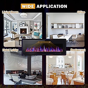 BETELNUT 50" Electric Fireplace Wall Mounted and Recessed w/144 Combination Colors & 5 Brightness,750/1500W Fireplace Heater w/Timer,Low Noise,Remote Control & Touch Screen,Log Set & Crystal Option