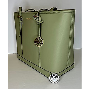 Michael Kors Jet Set Travel Large TZ Shoulder Tote bundled with Double Zip Wristlet and Purse Hook (Light Sage/MK)