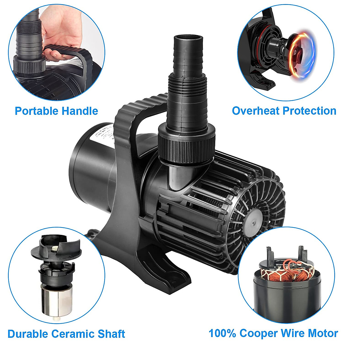 OYO WATER 1800 GPH Pond Pump Waterfall Pumps Submersible Outdoor Water Fountain Pump with Barrier Pump Bag 32.8FT POWER CORD