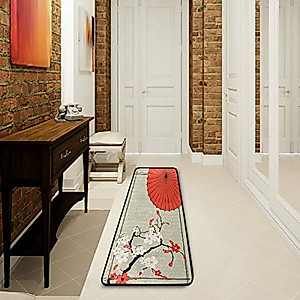 ALAZA Japanese Floral Runner Area Rug Non Slip Floor Mat for Hallway Entryway Living Room Bedroom Dorm Home Decor 72x24 inches