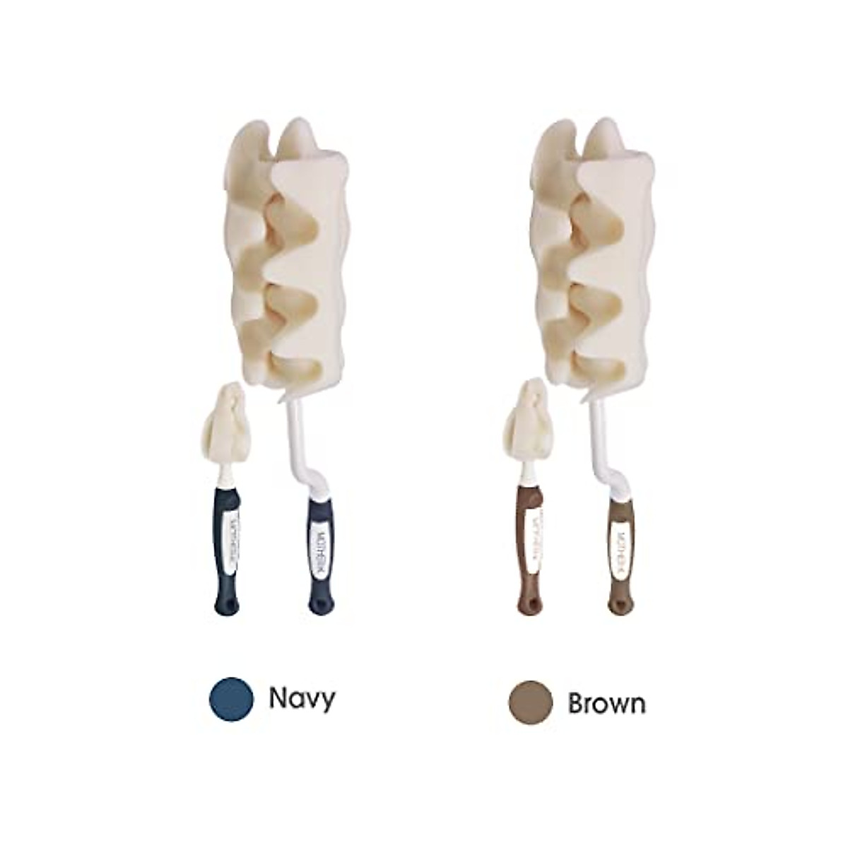 MOTHER-K Rotating Sponge Bottle Brush 2 Kinds of Sets, Sponge Brush for Bottle Cleaning Water Bottle, Vase, and Glassware (Navy)