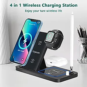 Wireless Charging Station for Apple Multiple Devices - 4 in 1 Charger Station Stand Dock for Apple Watch Series 7 6 SE 5 4 3 2 & Airpods Apple Pencil iPhone 13 12 11 Pro X XR 8 iwatch with Adapter