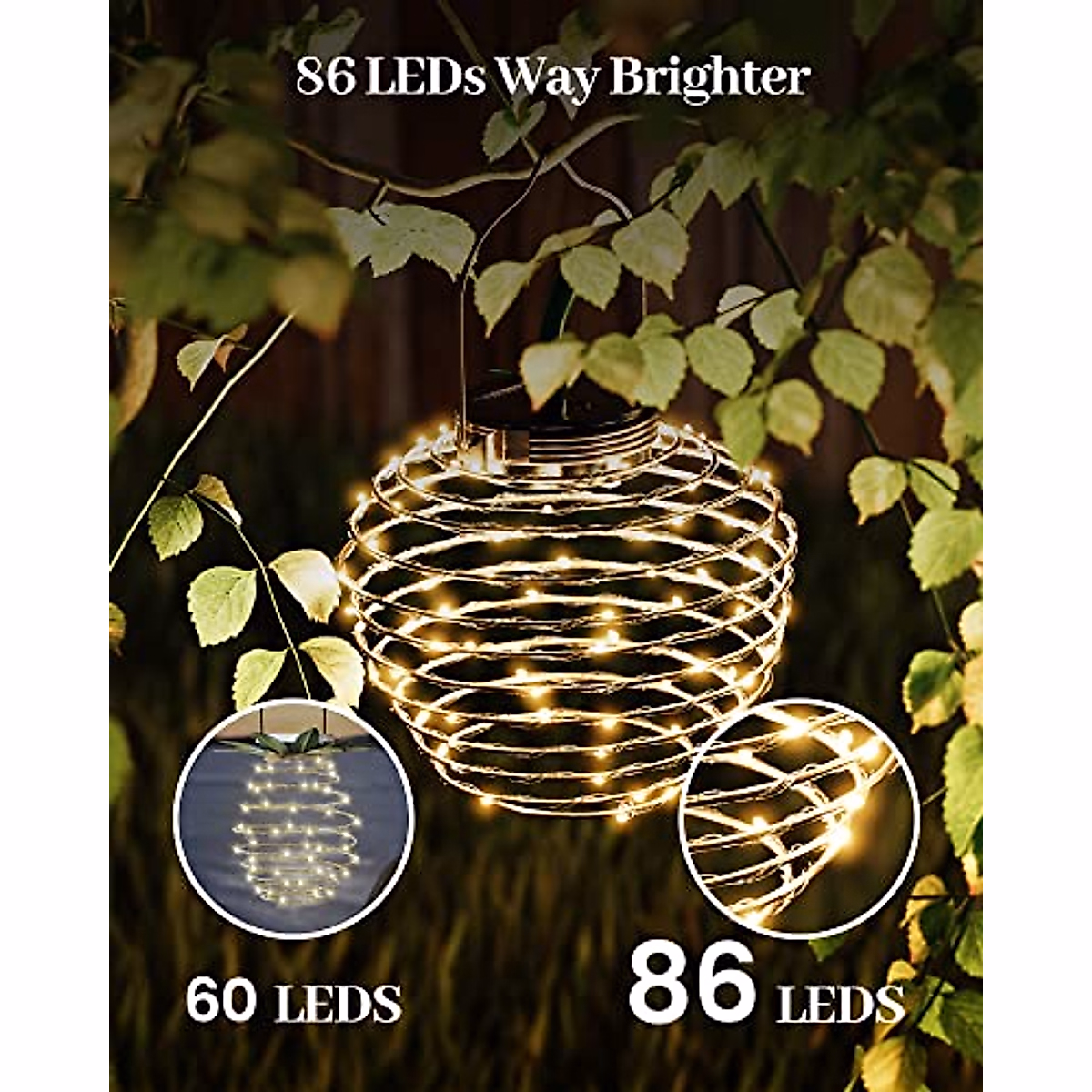 86 LEDs Solar Lights Outdoor Hanging Lantern, JACKYLED Waterproof Apple-Shaped Solar Powered Dusk to Dawn Outdoor Decorative Lighting for Garden, Palm Trees, Sidewalk, Pathway (2 Pack)
