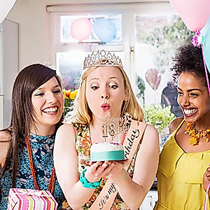 18th Birthday Decorations Girl Including18th Birthday Crown/Tiara, Sash, Cake Topper, and Candles,18th Birthday Gifts for Girls Sweet 18 Birthday Decorations