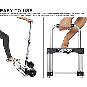 Vergo Industrial Folding Hand Truck - 275 lb. Capacity Dolly Cart - No Assembly Required Hand Cart, Lightweight, Collapsible & Compact, Telescoping Handle Extends to 42.5 Inches