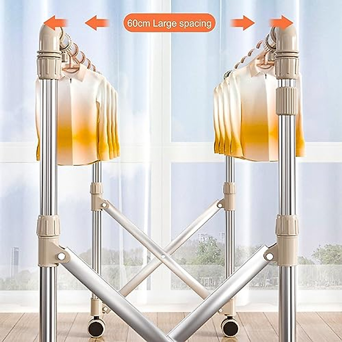 Foldable Stainless Steel Drying Rack Clothing, Retractable Collapsible Drying Rack Clothing, Double Pole Drying Rack, Space-Saving Laundry Rack, For Clothes, Towels, Indoor/Outdoor, With Castors ( Col