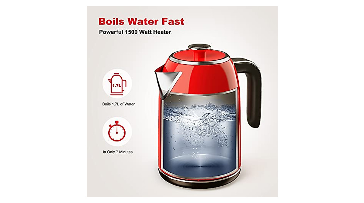 Galanz Retro Red Electric Kettle - Boil Water Fast & Safely
