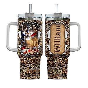 Hyturtle Personalized Hunting Gifts For Men-Deer Hunting Tumbler 40oz with Handle & Straw-Stainless Steel Travel Coffee Cup With Lid Gift For Dad Him Boy Husband-Birthday Christmas Gifts For Hunters