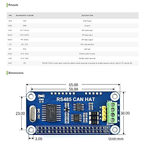 Coolwell Waveshare RS485 CAN HAT for Raspberry Pi 4B+ 4B 3B+ 3B 2B+ Zero W WH Communicate via RS485/CAN Onboard Controller MCP2515 Transceiver SN65HVD230