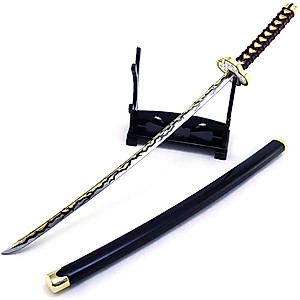 QISUO Demon Slayer Kaigaku Japanese Sword Toys,Katana Model Artificial Mini Metal Model Keychain Gift Toys, Black, 25.5cm