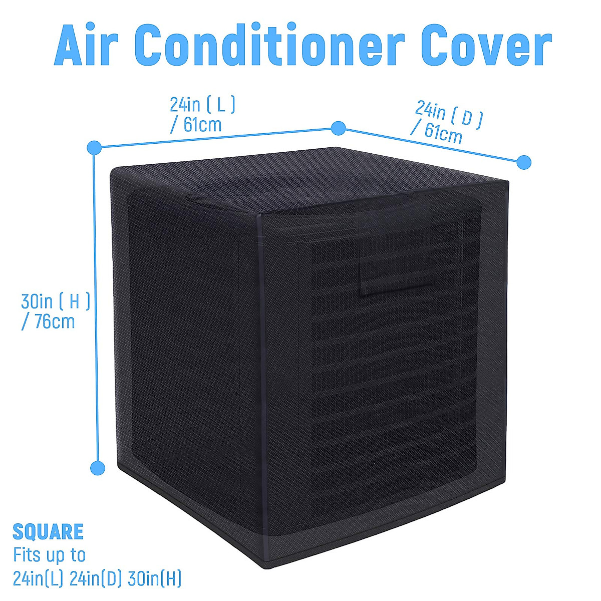 SUPDEJA Air Conditioner Covers for Outside Units, AC Unit Covers for Outdoor - Heavy Duty Waterproof Dustproof Design Square Outdoor Air Conditioner Cover Fits up to 24"X24"X30" Inches Black