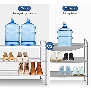 KEETDY 3-Tier Long Shoe Rack for Closet Metal Shoe Organizer for Entryway, Wide Stackable Shoe Storage Shelf with Sturdy Wire Grid for Closet Floor, Bedroom, Grey…