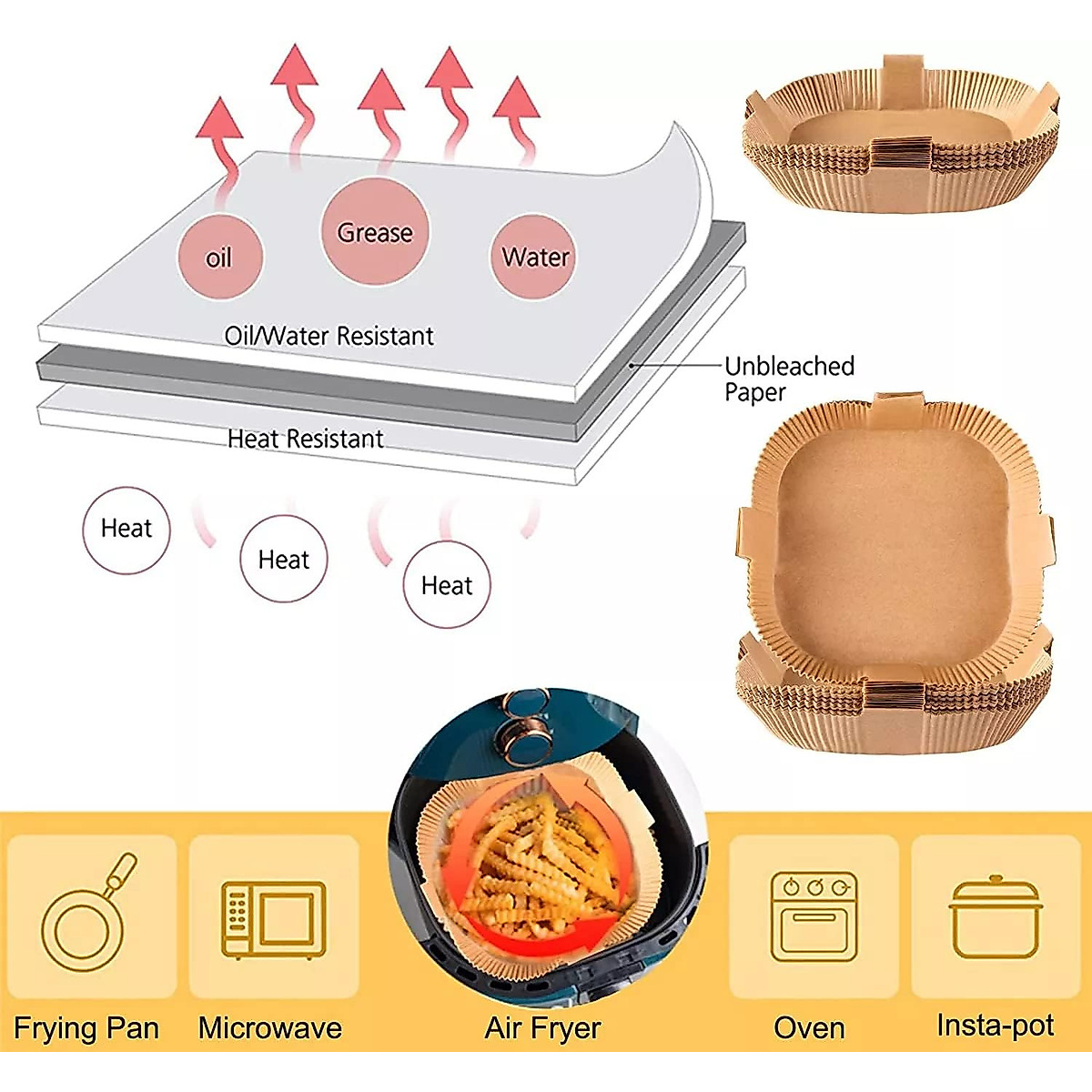 100 PCS Air Fryer Liners Square, Disposable Air Fryer Paper Liners, Parchment Paper Liner for Microwave, Non-Stick Grease-proof Paper for Air Fryer Compatible with Ninja Tower
