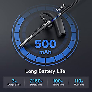 Ngsod Bluetooth Headset - Wireless Headset with Microphone 90 Days Standby/110 Hours Talktime, Bluetooth Earpiece for Cell Phone/PC Tablet/Laptop Computer, Headphones for Trucker/Driver/Business