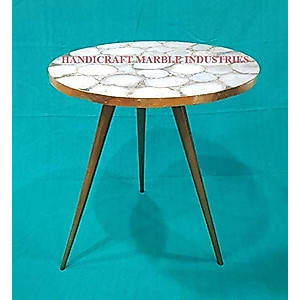 15" Inch Round Natural White Agate Coffee Table with Gold or Silver Foil coated borders with Metal Base, Agate Table, Stone Coffee Table, Agate Table Top, Agate Round Coffee Table