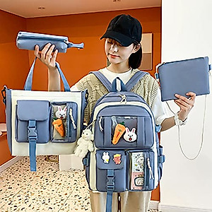 Kawaii Backpack with Kawaii Pendants and Pins 4Pcs Set Cute Rucksack for Teen Girls Back to School Backpack Cute Aesthetic Backpack School Bag