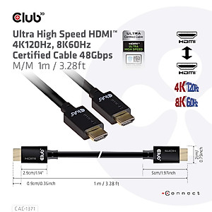 Club3D CAC-1371 Ultra High Speed HDMI 2.1 Certified 4K 120Hz 8K 60Hz M/M Cable 1m - 3.28ft