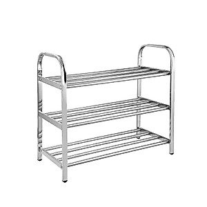 HAIZLUOP 3 Tier Free Standing Shoe Racks, Stainless Steel Shoe Rack Organizer, 9-Pair Shoe Storage Shelf for Bedroom, Closet, Entryway, Dorm Room (3 Tier Shoe Rack)