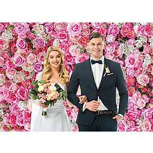 Pink Floral Backdrop Flower Wall Photography Background Valentine's Day Decorations for Bridal Shower Wedding Baby Shower Birthday Cake Table Supplies Banner (7X5FT(82x59inch))