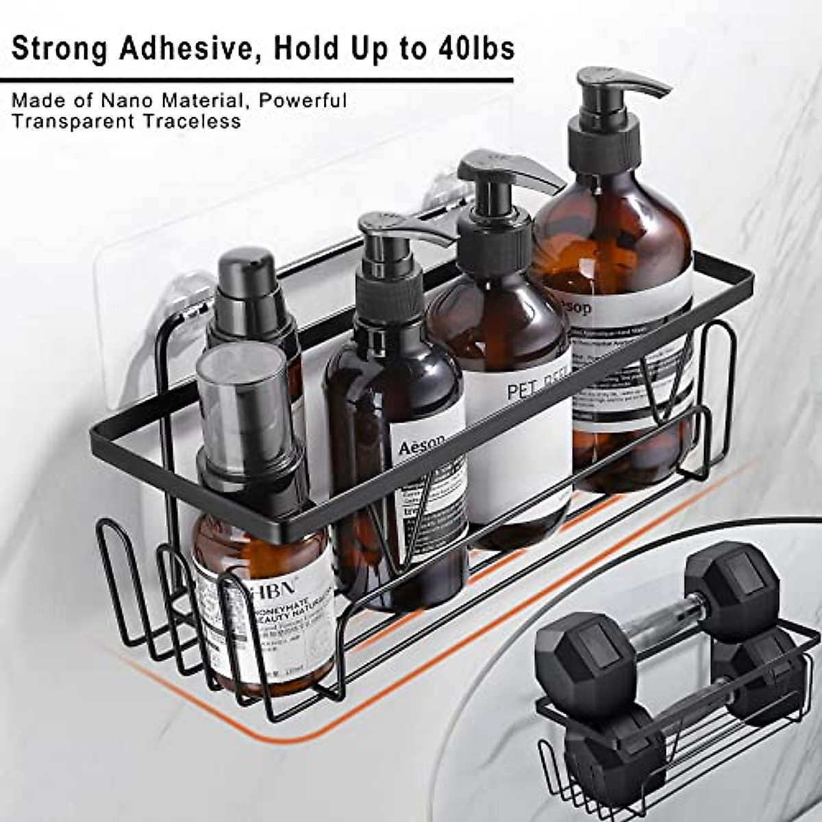 KEGII 3 Pack Adhesive Shower Caddy Shelf Organizer with Soap Holder, Black Shower Wall Rack Storage Shampoo Holder Bathroom Organizer No Drilling for Kitchen, RV, Apartment Essentials