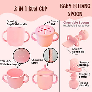 TinyTots Silicone Baby Feeding Set 13 pcs with BLW Recipes. Baby Plates and Bowls Set, Baby & Toddler Spoons Set, Sippy Cup & Lid, Silicone Bib, Baby Toothbrush (6+ Months)