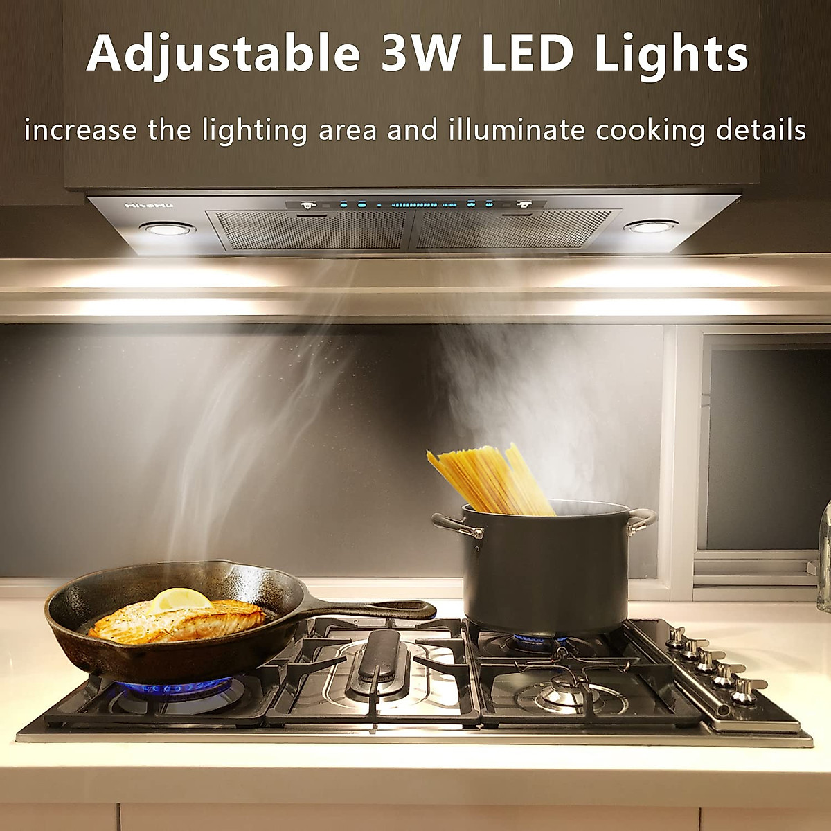 30 inch Built-in/Insert Range Hood 900 CFM,Hisohu Ducted/Ductless Stainless Steel Kitchen Vent Hood with 4 Speed Gesture Sensing&Touch Control Panel, 2 Pcs Baffle Filters and 2 Pcs Carbon Filters