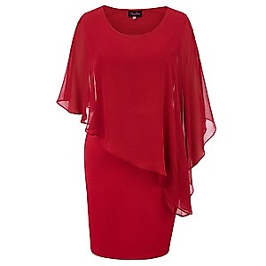 Women's Plus Size Flare Sleeve Bodycon Business Scuba Sheath Dress Red 22W