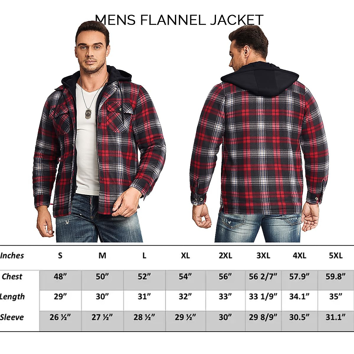 Facitisu Flannel Shirt for Men Zip Up Fleece Warm Plaid Sherpa Lined Hoodie Jacket Big and Tall Winter Coats
