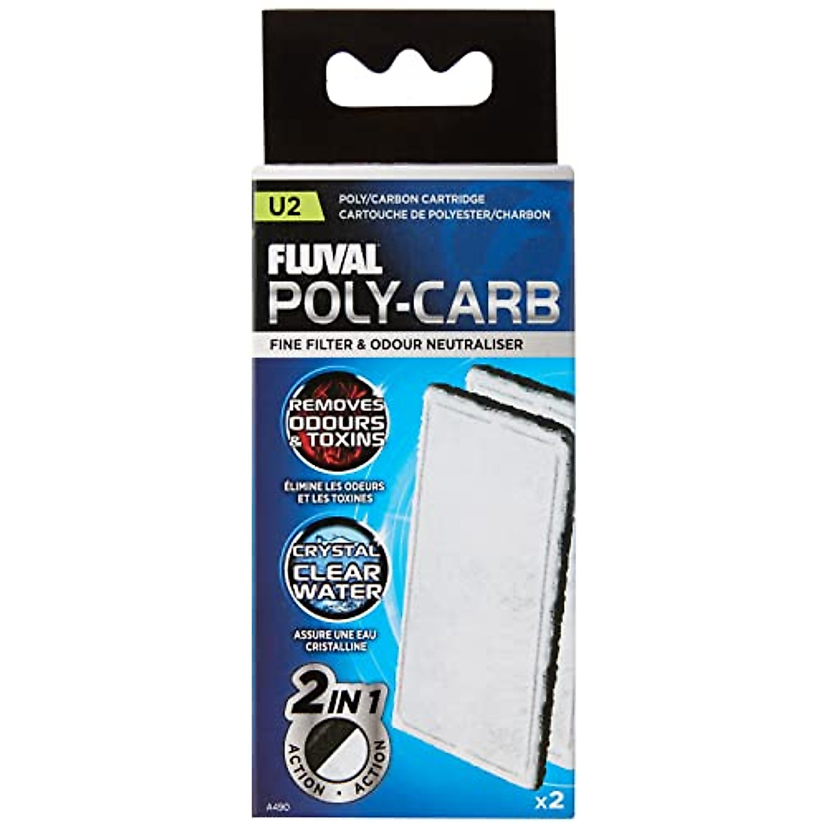 Fluval U2 Poly-Carb Cartridge, Replacement Underwater Aquarium Filter Media, 2-Pack, A490