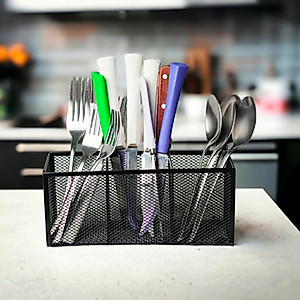 Jolly Desk Duo Pack Mesh Metal Pen Pencil Holder With 3 Rectangular Compartments in Black and Pink Organization for Your Desk Office Classroom Home