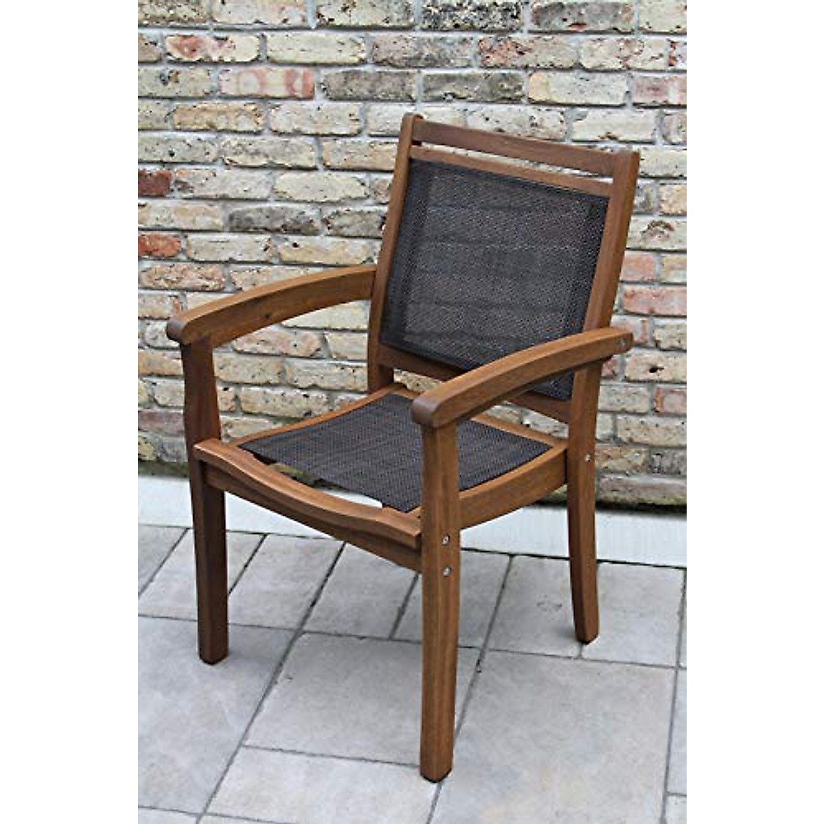 Outdoor Interiors 10555DK Sling and Eucalyptus Stackable Arm Chair, Dark Brown