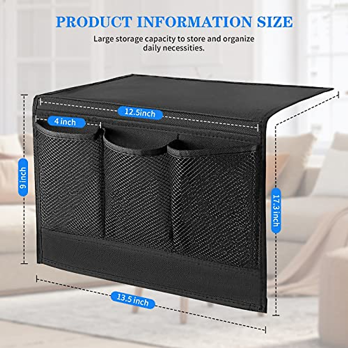 ZAAOEHA Bedside Caddy, Bedside Storage Organizer Pocket, Couch Caddy Table Organizer Under Mattress for Remote Control, Magazine, Tablet, Phone (Black)